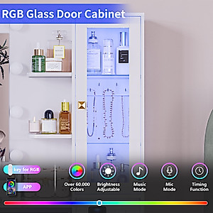 Vanity Desk with Mirror and Lights, White Makeup Vanity with 5 Drawers Hidden Jewelry Organizer& LED Glass Cabinet,3 Lights Mode and Brightness Adjusted,Vanity Mirror with Lights Desk and Chair