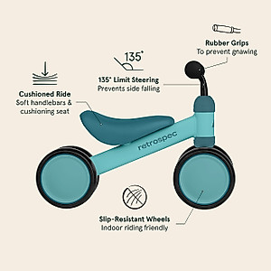 Retrospec Cricket Baby Walker Balance Bike with 4 Wheels for Ages 12-24 Months - Toddler Bicycle Toy for 1 Year Old’s - Ride On Toys for Boys & Girls