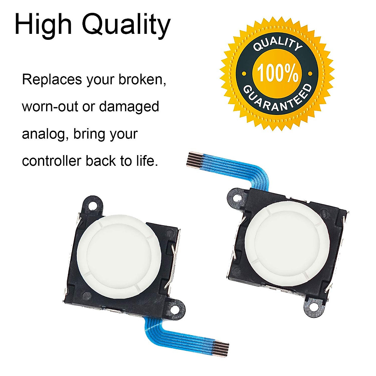 BRHE 3D Analog Joystick Replacement Left/Right Repair Kit Thumb Sticks Sensor with 4 “Y” Screws for Switch Controller NS Lite Console - 2 Pack (White)
