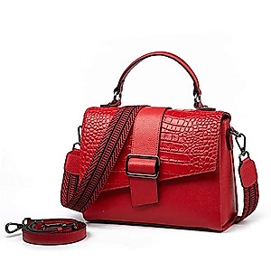 FOXER Small Crossbody Bags for Women, Genuine Leather Crocodile Skin Pattern Medium Size Ladies Top-handle Bags with 2 Shoulder Straps Womens Classic Small Satchel Purses and Handbags (Red)
