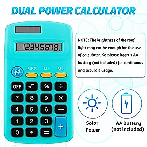 Pocket Size Calculator 8 Digit Display Basic Calculator Solar Battery Dual Power Mini Calculator for Desktop Home Office School Students Kids, 6 Colors (18 Pieces)
