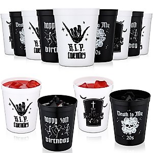 Layhit 12 Pcs Gothic 30th Birthday Plastic Cups 16 oz Reusable Death to My 20s Thick Cup Halloween 30th Birthday Cups Novelty Rip Twenties Stadium Cups for 30th Birthday Party Supplies Decorations
