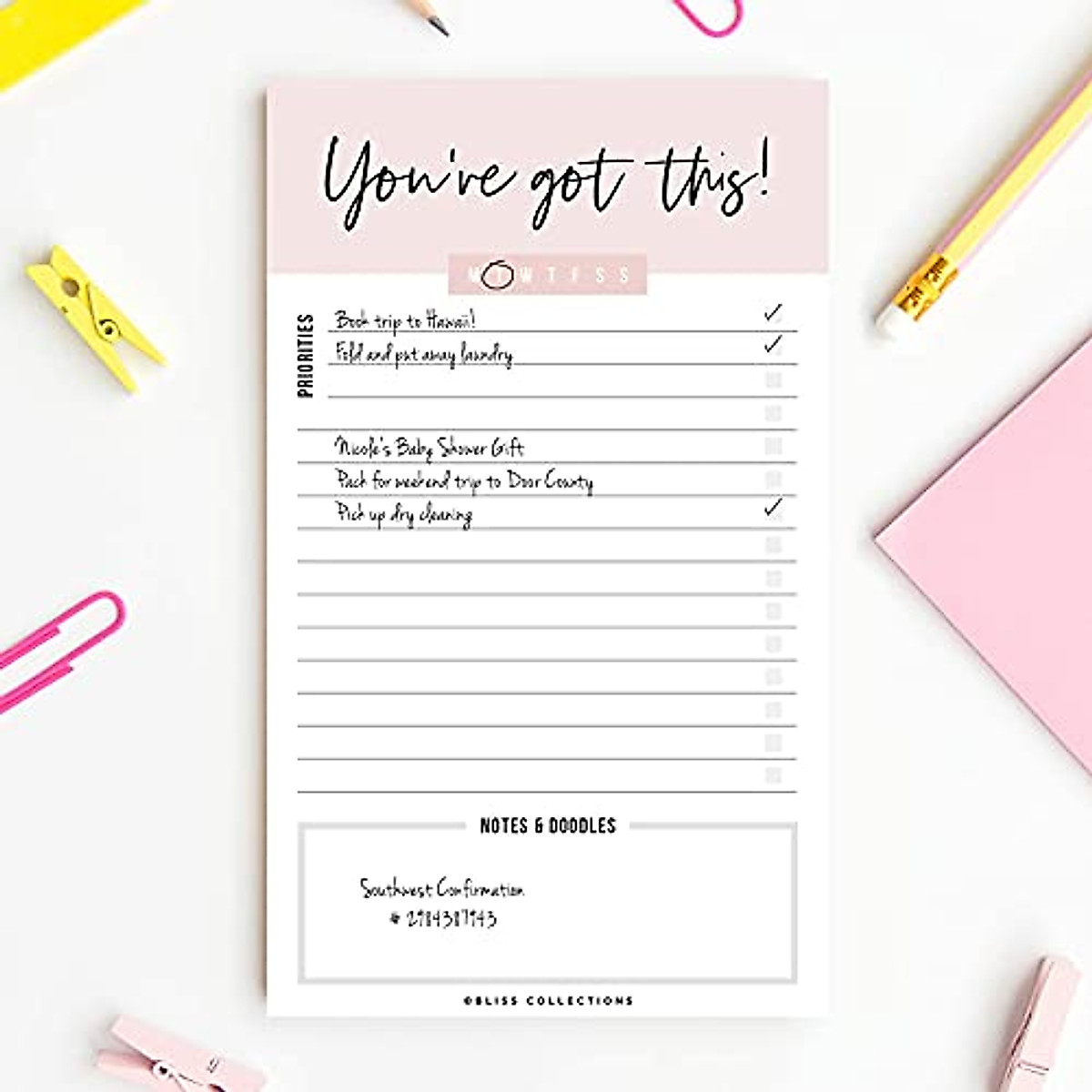 Bliss Collections To Do List Notepad, You've Got This, Magnetic Weekly and Daily Planner for Organizing and Tracking Grocery Lists, Appointments, Reminders, Priorities and Notes, 5"x7" (50 Sheets)