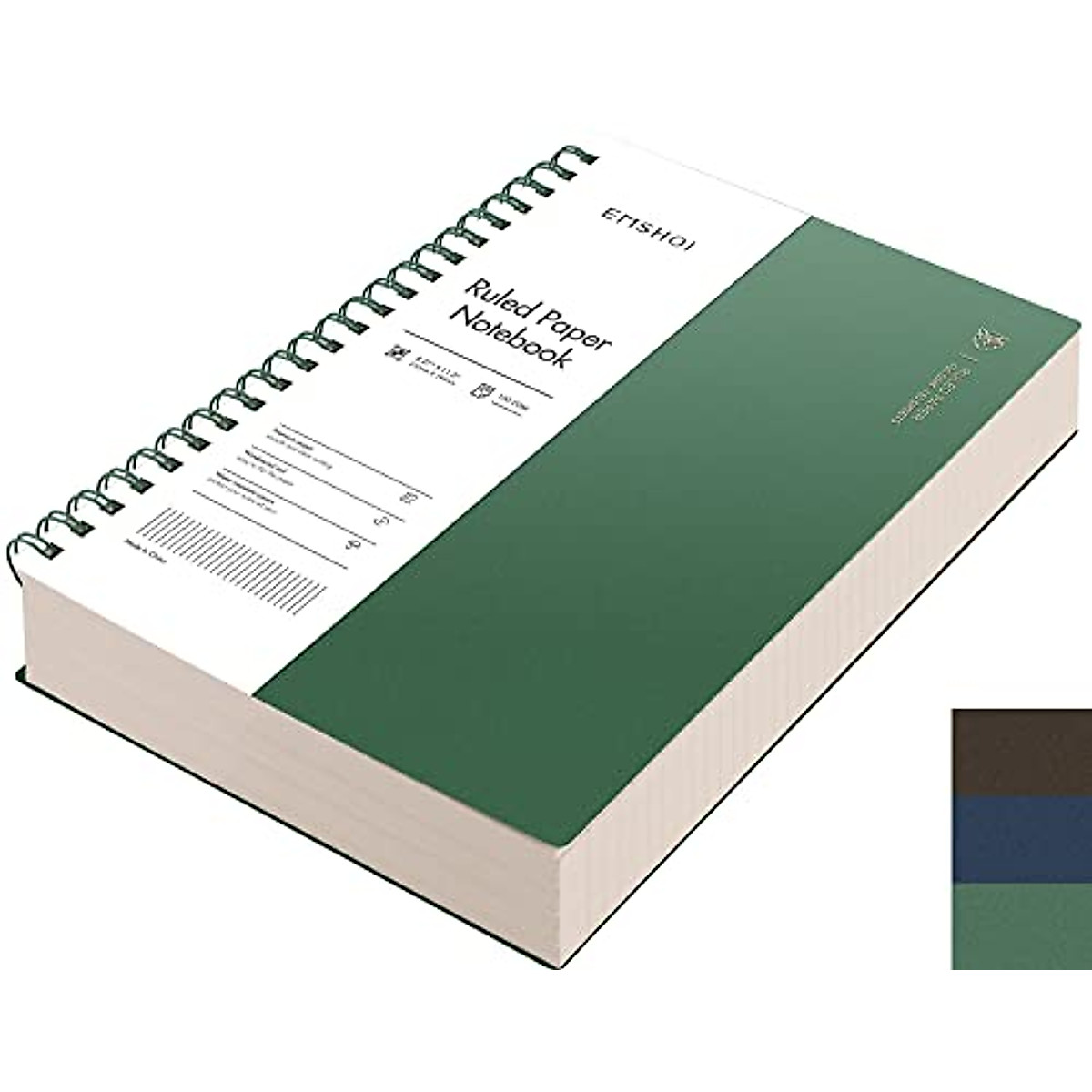 EMSHOI A4 Spiral Notebook College Ruled Lined Journal, 11.2" X 8.27", 300 Pages/150 Sheets, Easy Tear Perforated Pages, 100gsm Thick Paper, Waterproof Softcover, for School Work Writing-Green