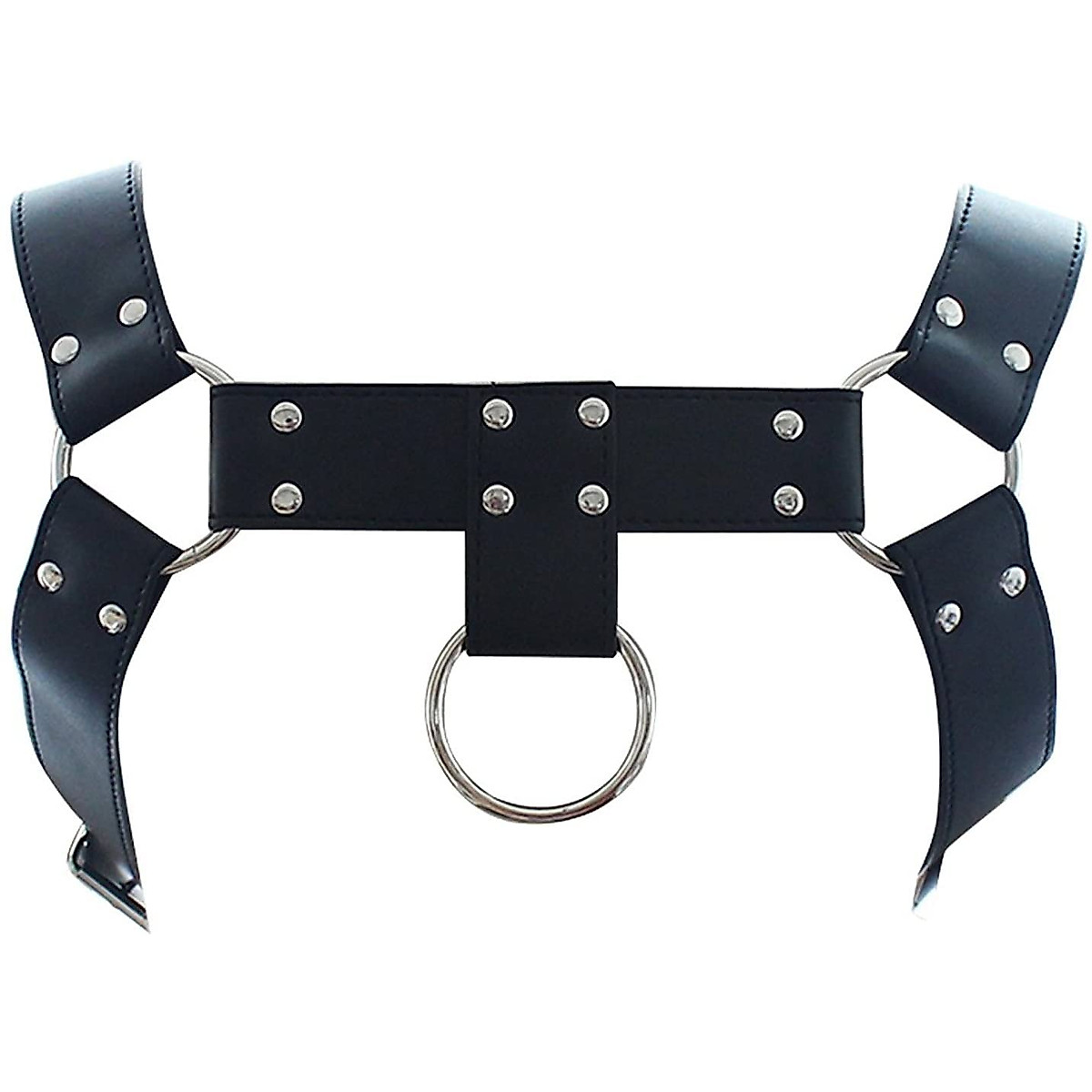 Men's PU Leather Shoulder Support Chest Harness Adjustable Buckles Accerssory (black)