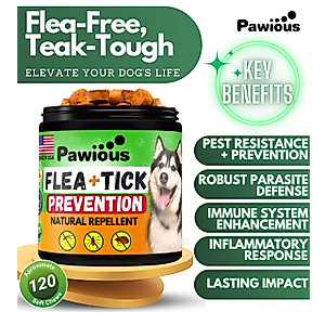 Flea and Tick Prevention for Dogs Chewables - Natural Dog Flea and Tick Control Supplement - Flea & Tick Chews for Dogs - All Life Stages - Made in USA