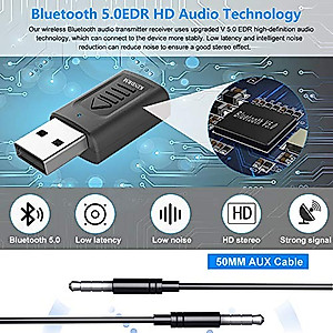 Bluetooth Receiver Transmitter, KINDRM 4in1 Mini USB Bluetooth 5.0 Audio Transmitter & Wireless Bluetooth 3.5mm Aux Adapter Receiver for Car/Home Stereo Headphones Speakers TV PC Projector CD (Black)