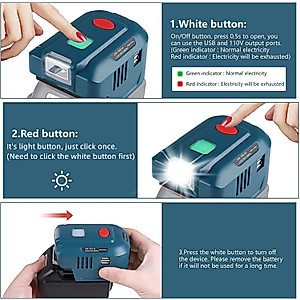 150W Power Supply Inverter for Makita 18V, TEPULAS DC 18V to AC 120V Power Source USB Phone Charger Adapter for Makita with LED Light & AC Outlet(No Battery)