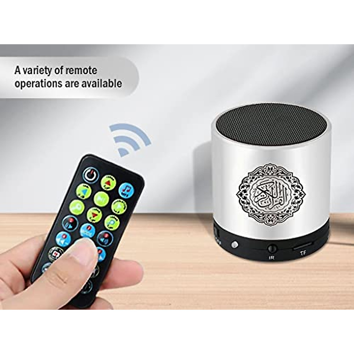 Hitopin Digital Quran Speaker FM Radio Silver Color with Remote Control Over 18Reciters and15 Translations Available Quality Qur'an Player Arabic English French, Urdu etc Mp3