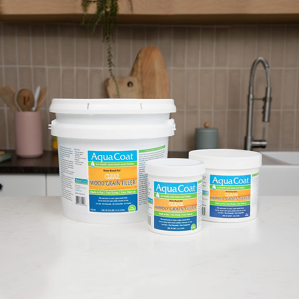 Aqua Coat Water Based High Performance Clear Wood Grain Filler Gel, Great for Home Improvement and DIY Woodworking Professionals, Low Odor, Fast Drying and Stainable, 1 Pint