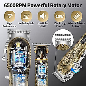 Roziapro Hair Clippers for Men T-Blade Trimmer Professional Barber Clippers - Cordless Hair Cutting Beard Trimmer Mens Electric Hair Trimmer Rechargeable Gold Knight Grooming Kit （Gold）
