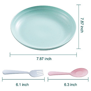 TAO CICADA Wheat Straw Dinner Plates, Pack of 4 Reusable Unbreakable Wheat Straw Dinner Plates、Spoon and Fork, Dishwasher & Microwave Safe, Degradable Eco-Friendly for Children Adult