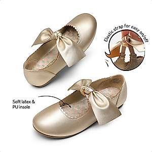 DREAM PAIRS Girls Ballet Flats Dress Shoes Front Bow Flower Ballerina Mary Jane for Wedding Party,Size 2 Little Kid,Gold,Angie-5
