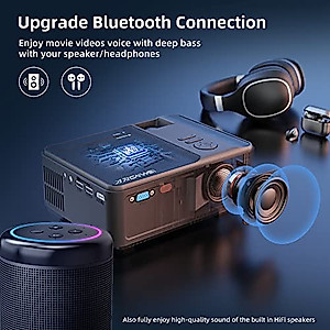 Portable Mini Projector with WiFi & Bluetooth, Full HD 1080P Supported Outdoor Movie Projector Wireless Phone Mirroring, Smart Home Android Projector Digital Zoom for HDMI,USB,Laptop,PC,TV Stick,DVD