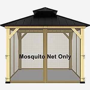 10-ft x 13-ft Gazebo Netting Replacement,Universal 4-Panel Mosquito Netting for Gazebo with Zippers(Only Netting)-Taupe