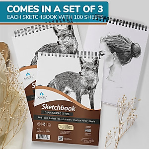 Bellofy 3X Sketch Books, 100 Sheets Each, 9x12 Inches | Perfect for Kids, Beginners & Artists | Drawing Paper for Graphite, Charcoal & More | Great Gift Idea