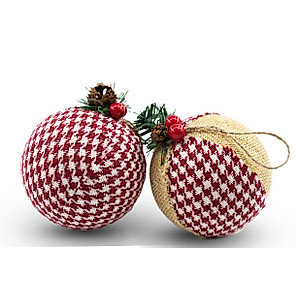 12 Piece Rustic Christmas Tree Ornaments, Farmhouse Christma Decoration, Natural Jute Burlap Christmas Ball