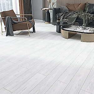 LaCheery 36"x6" 18 Tiles Bathroom Floor Tiles Peel and Stick Waterproof Sticky Floor Tile Grey White Oak Wood Plank Vinyl Flooring Tiles Peel and Stick for Bathroom Self Adhesive Vinyl Floor Tiles