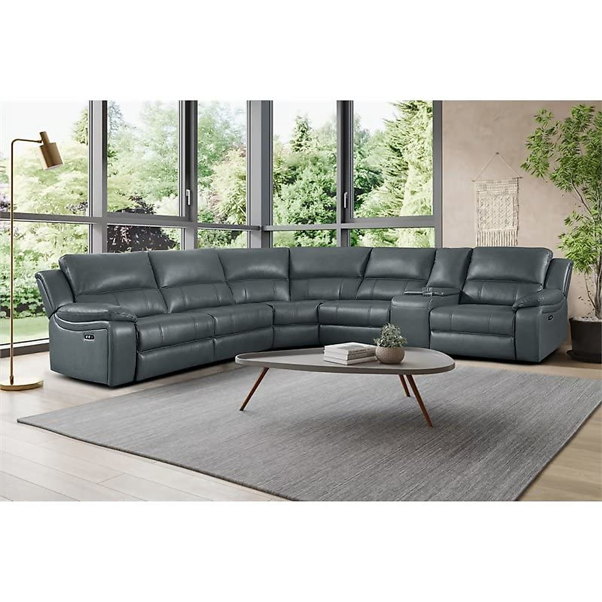 Homelegance Falun 120" Power Reclining Sectional Sofa with USB Port, Gray Leather Gel Match