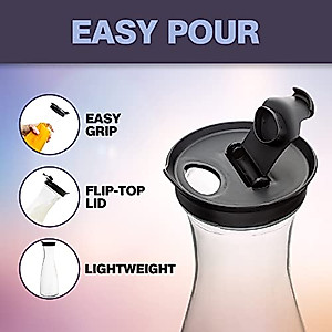 UMIEN Carafe Pitcher – Clear Beverage Carafes with Flip Top Lid, Iced Tea, Mimosas, Laundry Detergent, Milk, Juice – Easy Pour BPA Free Plastic Drink Container, 50 Ounce Round bottoms - 2 pack