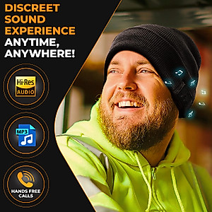 Foxelli Bluetooth Beanie – Wireless Beanie Hat with Headphones for Men & Women Black