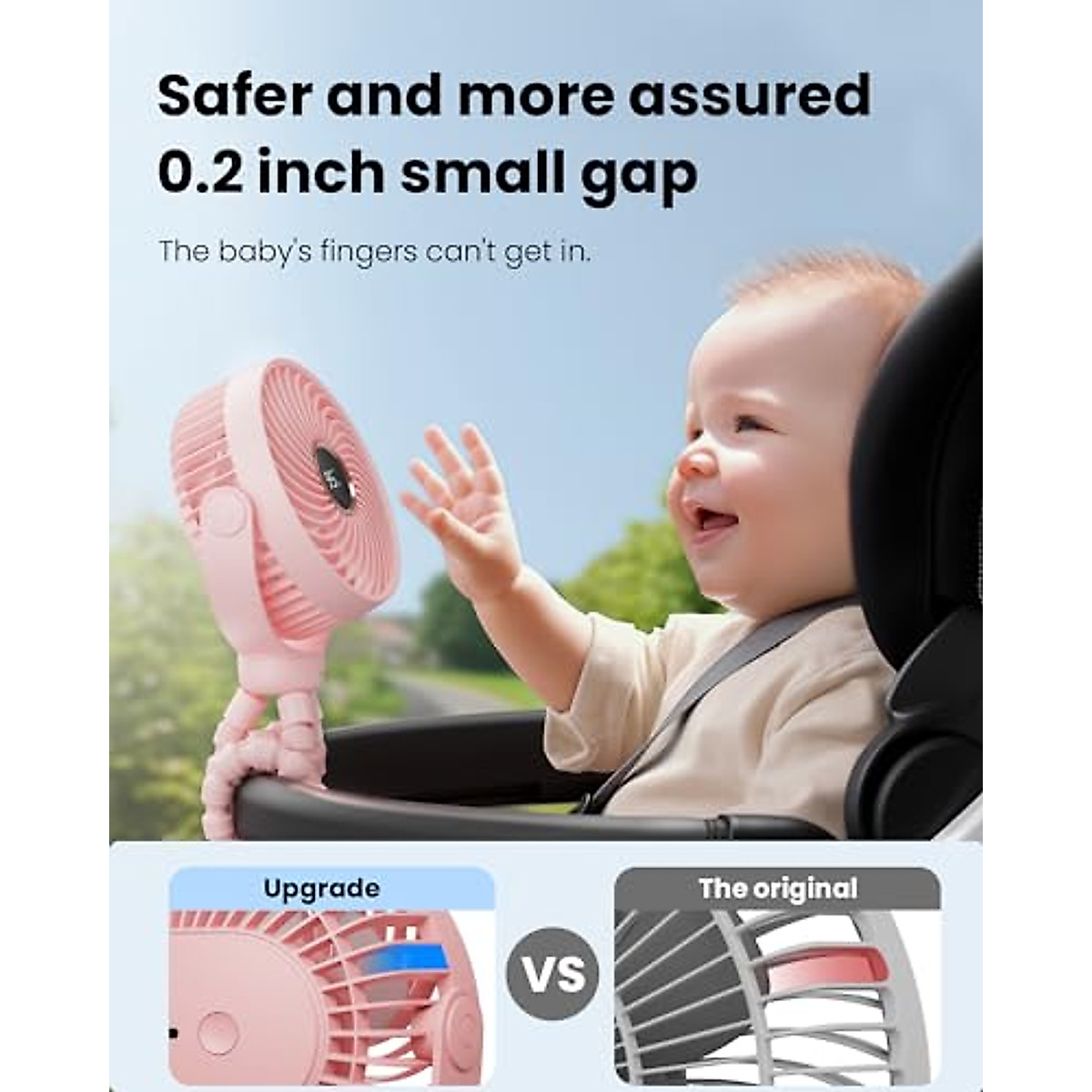 SHEWIND Stroller Fan, LED Light Portable Fan, 3600mAh Battery Operated Small Clip on Fan, 4 Speed Rechargeable Mini Personal Fan Cooling Travel Fan For Car Seat Crib Treadmill (Pink)