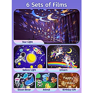 PIKOY Night Light, 6 Films 72 Modes Unicorn Projector Kids Room,Sound Machine Baby, 360° Rotation Lights Bedroom,Kawaii Gifts Girls