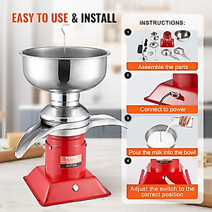 VEVOR Milk Cream Centrifugal Separator, 304 Stainless Steel Electric Cream Separators, 100L/H Output 10500RPM Goat Milk Separator, 30W Cow Cream Separator, Milk Skimmer with 5L Bowl Capacity, 100-240V