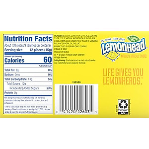 Lemonhead Hard Lemon Candy, 5 Ounce Movie Theater Candy Boxes (Pack of 12)