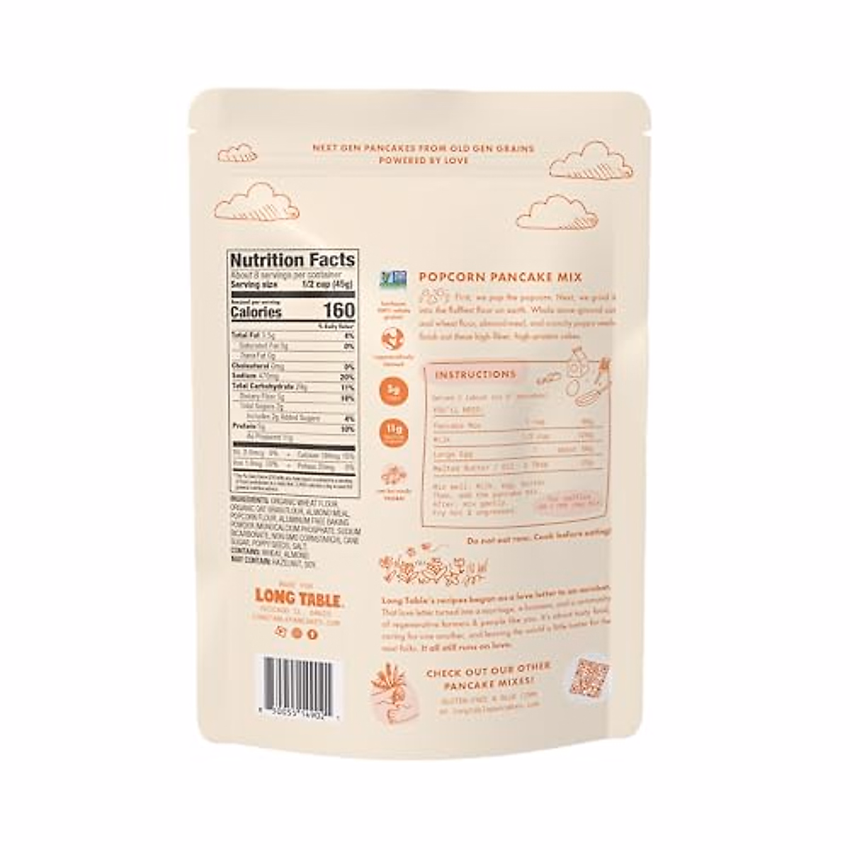 LONG TABLE Popcorn Pancake and Waffle Mix | Shark Tank's Favorite | High Protein, Fiber-Rich, Heirloom Grains | 4-Pack"