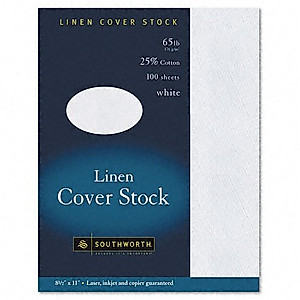 Southworth : 25% Cotton Linen Copy/Inkjet/Laser Coverstock, White, 65lb, Letter, 100 Sheets -:- Sold as 2 Packs of - 100 - / - Total of 200 Each