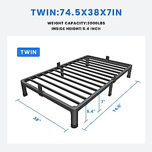 MAF 7 Inch Twin Metal Platform Bed Frame with Round Corner Legs, 3000 LBS Heavy Duty Steel Slats Support, Noise Free, No Box Spring Needed, Easy Assembly