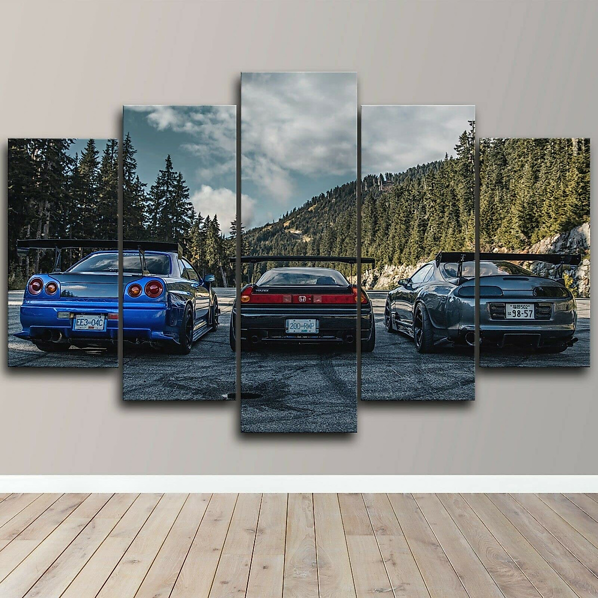 Qasrhibao Nissan Skyline Supra NSX JDM Racing Car Canvas Wall Art Print Home Decor HD Print Poster Room Decor Paintings 5 Panel Pictures Framed Ready to Hang