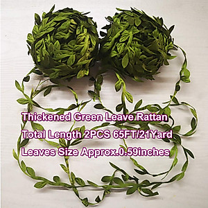 2PCS 20M Olive Green Leaves Leaf Trim Ribbon Artificial Vines Foliage Rattan for DIY Craft Home Wall Garden Party Wedding Decoration HBFZSY-20