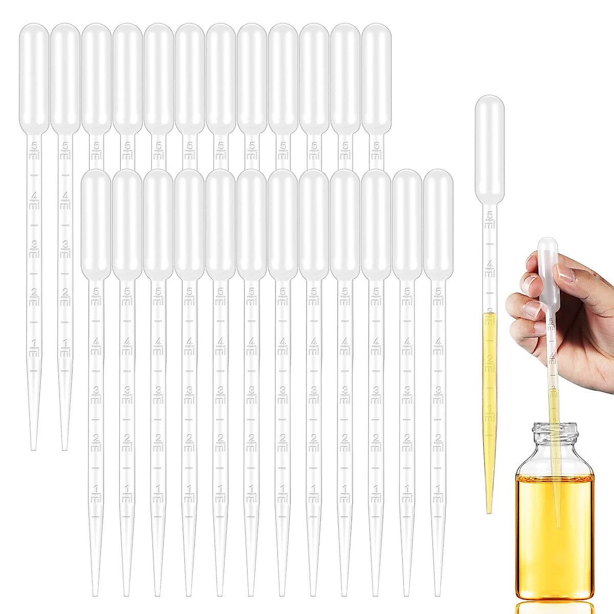 moveland 120PCS 5ML Plastic Transfer Pipettes, Disposable Graduated Pipettes, Clear Dropper for Essential Oils, Water Testing, Lab, DIY Art