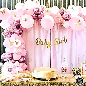Sweet Baby Co. Girl Butterfly Baby Shower Decorations for Girl Party Decoration with Pink and Purple Mauve, Rose Gold Balloons Arch Garland Kit, Banner for Princess Floral Birthday BabyShower Decor