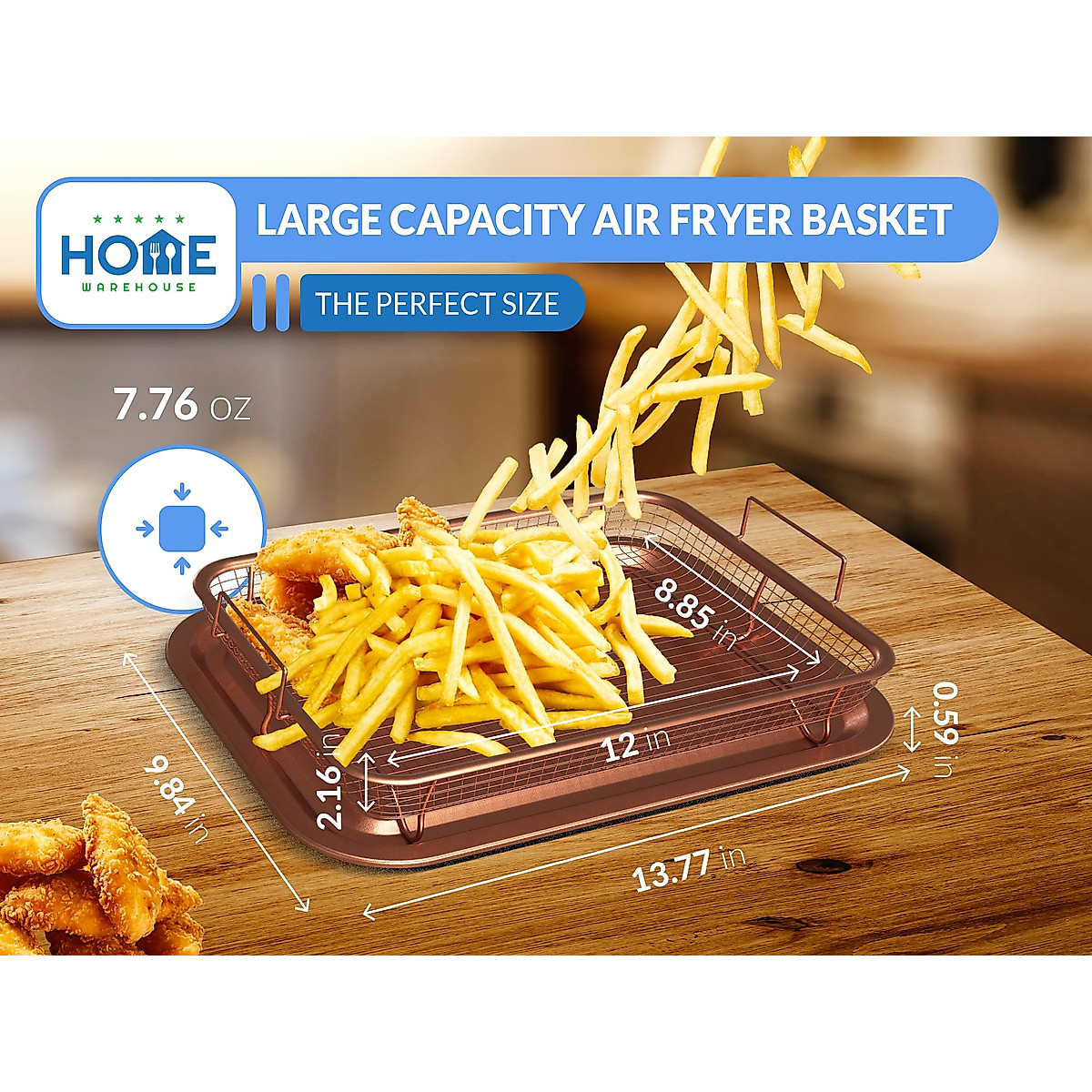 Home Warehouse Premium Carbon Steel Air Fryer Basket for Oven | Superior Craftsmanship | Sleek Design | Robust, Rust-Proof and Dishwasher-Safe