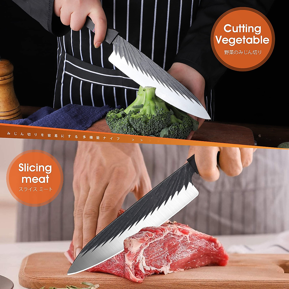 ROCOCO Santoku Chef Bread Knife 5.9" Feather Viking Knife Set Japanese Kitchen Cleaver for Outdoor Camping BBQ Collection Christmas Gift Men