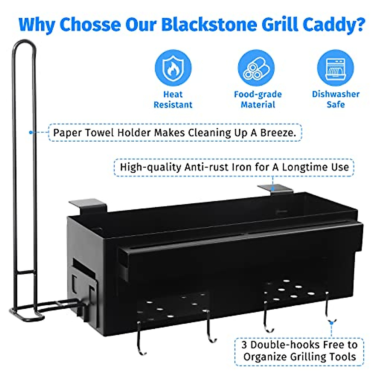 Thanps Upgraded Grill Caddy, Space Saving Griddle Caddy with Paper Tower Holder and Knife Holder Free Seconds Installation, BBQ Caddy for 28" 36" Blackstone Griddle, Gas Grill, Charcoal Grill