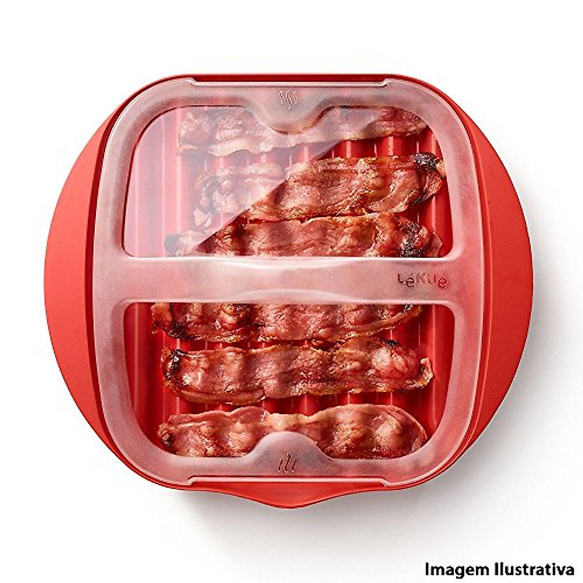 Lekue Microwave Bacon Maker/Cooker with Lid, Red