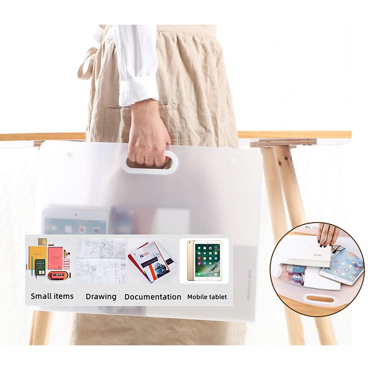 2 Pcs Plastic Art Portfolio,Arts Storage Case A3 Poster Storage Bag with Handle,Waterproof Fold Edge Folder for Artwork,Frosted Large Poster Storage Containers for Drawing Sketch Photography Poste-Black