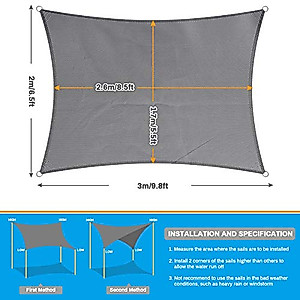 Sun Sail Shades Rectangular Waterproof, Jhua 9.8 x 6.5ft Sun Shade Sail Rectangle 160GSM UV Block Sail Canopy for Patio Backyard Lawn Garden Deck Sand, Outdoor Activities