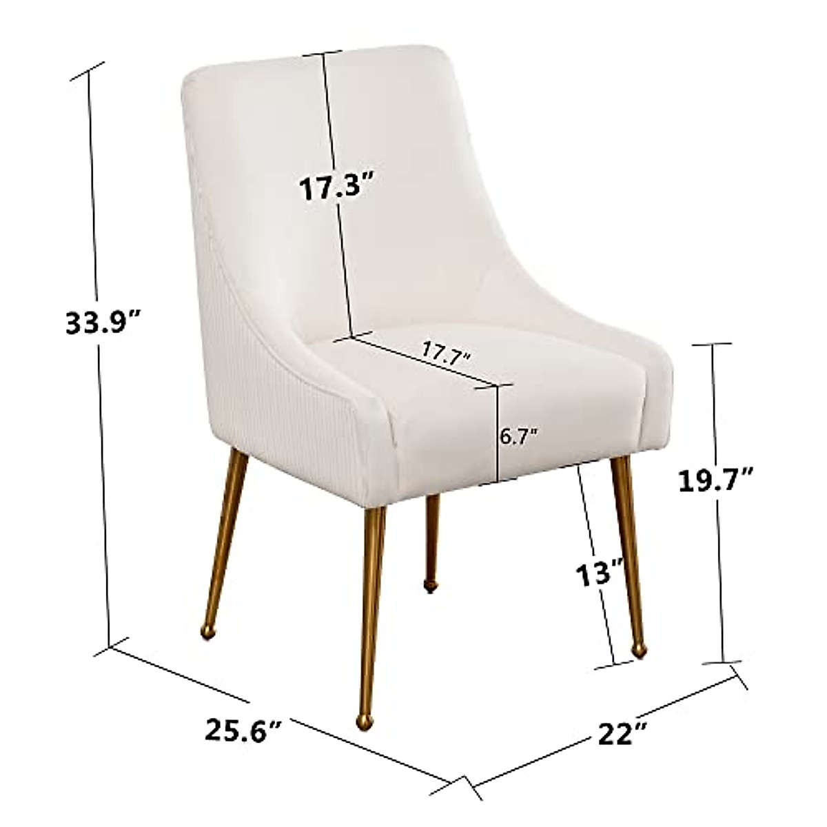 KINWELL Upholstered Dining Chairs, Modern Accent Side Chair with Pleated Back and Pull Handle, Velvet Armchair Desk Chair with Gold Metal Legs for Living Room, Home Office,Vanity(Beige)