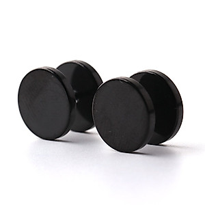 Ruifan 18G Men,Women's 14mm Stainless Steel Fake Screw Studs Earrings Tapers Plugs Gauges Illusion Tunnel(Black) 2pcs