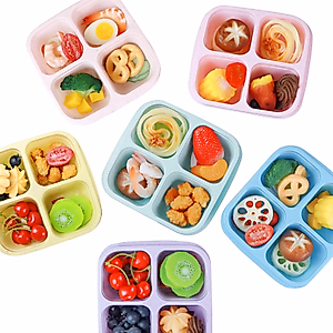 Finorder 6 Pack Snack Containers Kid, Wheat Straw Fiber 4 Compartment Reusable Bento Lunch Box, Meal Prep Lunch Containers for Kids Adults, Food Containers for School, Office and Travel