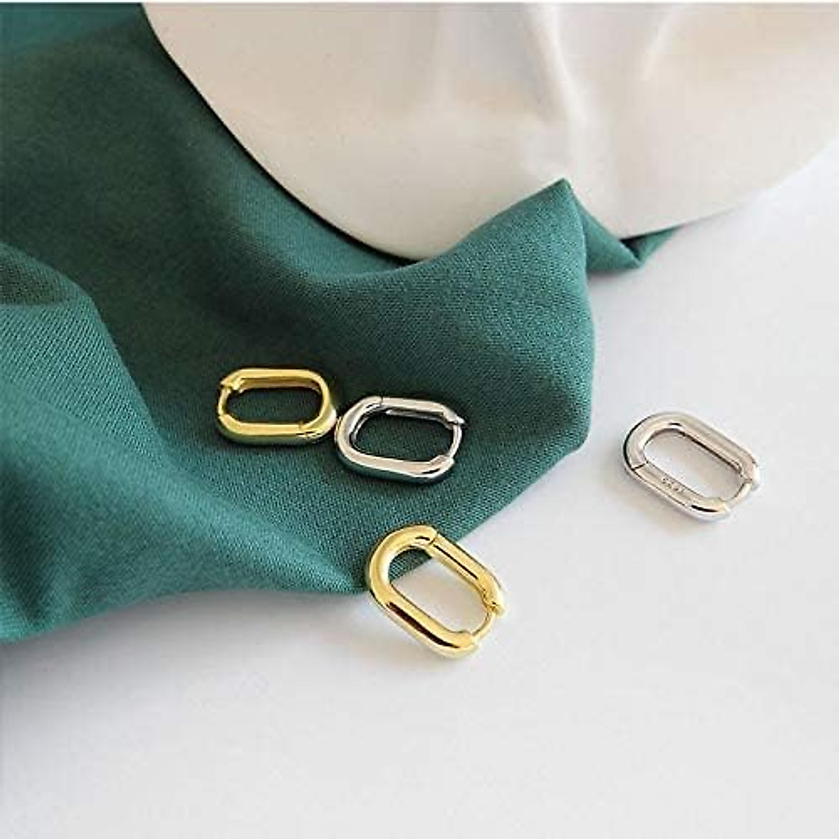 SILBERTALE Rectangle Hoop Earrings 925 Sterling Silver Gold Plated Paperclip Huggie Hoops U Link Earrings for Women