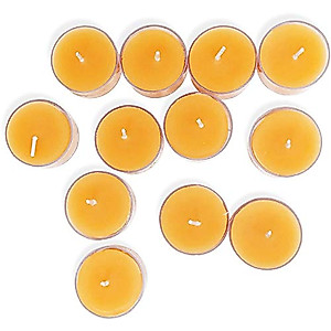 Pure Beeswax Tea Lights - 12 Pack - Handmade Decorative Unscented - Tealight Candles - 4 Hour Burn Time, Clear Cup