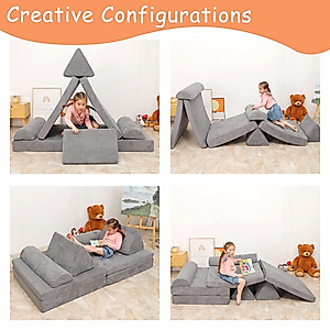 Betterhood Play Couch Sofa for Kids Large Size, Modular Kids Play Couch, Kids Couch Building Fort for Playroom Bedroom, Children Convertible Foam Cushion Couch for Boys and Girls, Grey