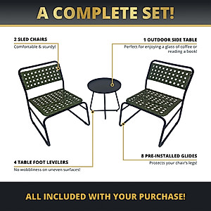 Kinger Home Olive 3-Piece Patio Bistro Table and Chairs Set of 2, Outdoor Wicker Chairs Set with Cast Aluminum Frame, Green