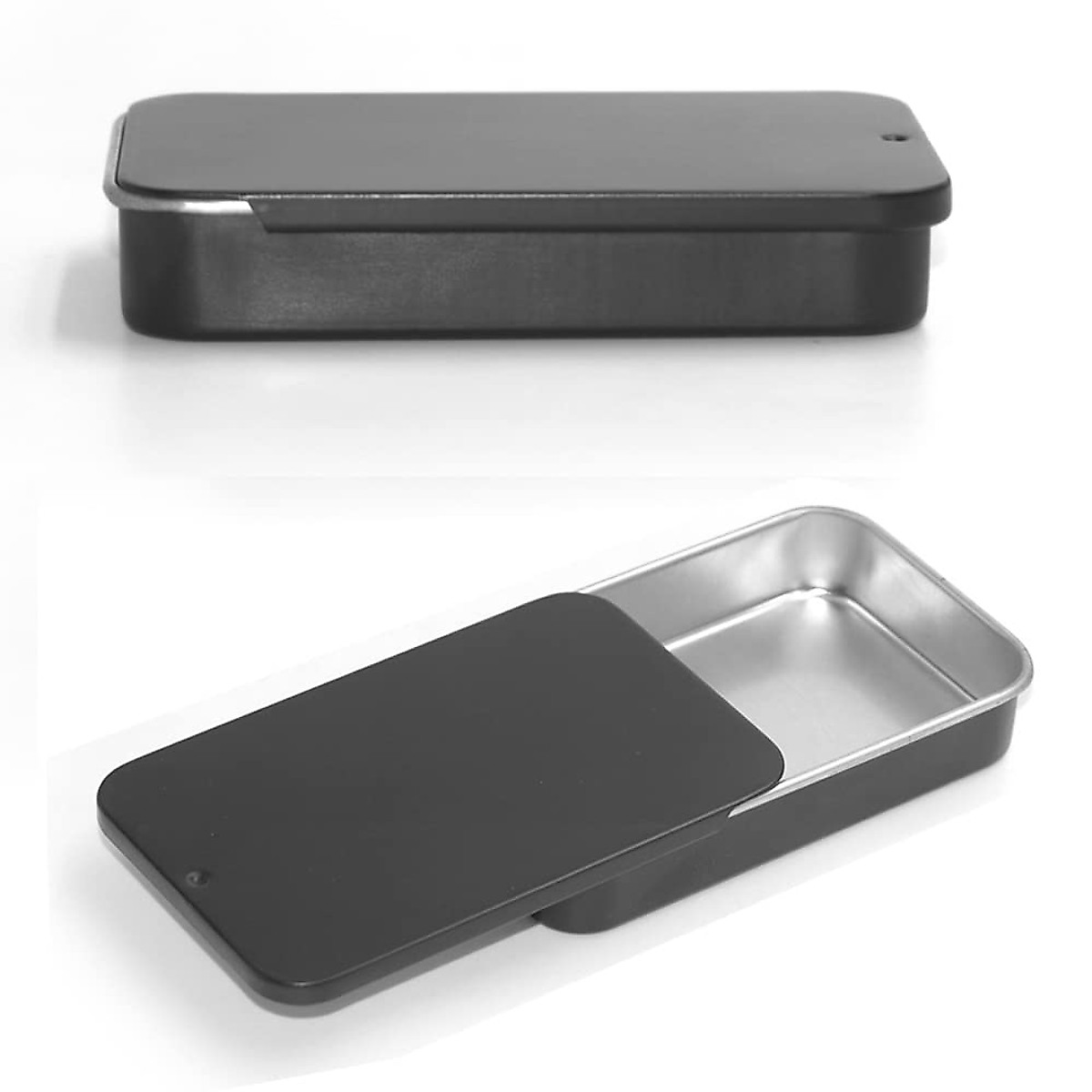 Gere 6 Pack Metal Rectangular Sliding Lid Tin Boxes Black, Containers Portable Box Small Storage Kit Home Organizer, Model 805015